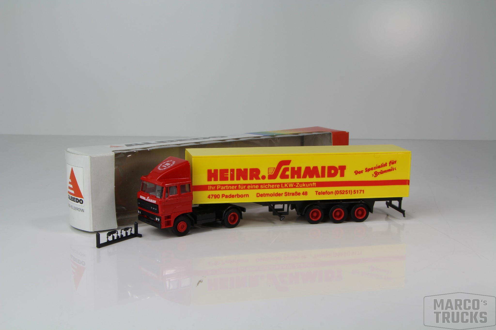 Albedo DAF 3000 Koffersattelzug gelb/rot „Heinr. Schmidt 790 Paderbon ...