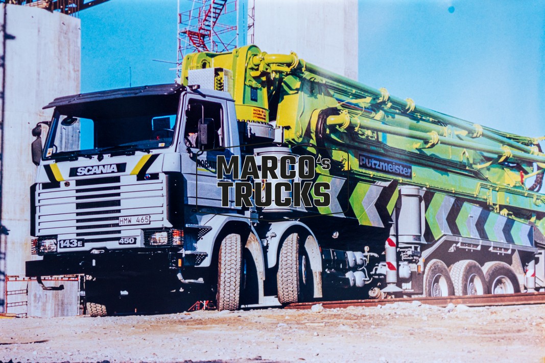 LKW Foto Scania 143E 450 Kranwagen Schweden grau Putzmeister #a4st