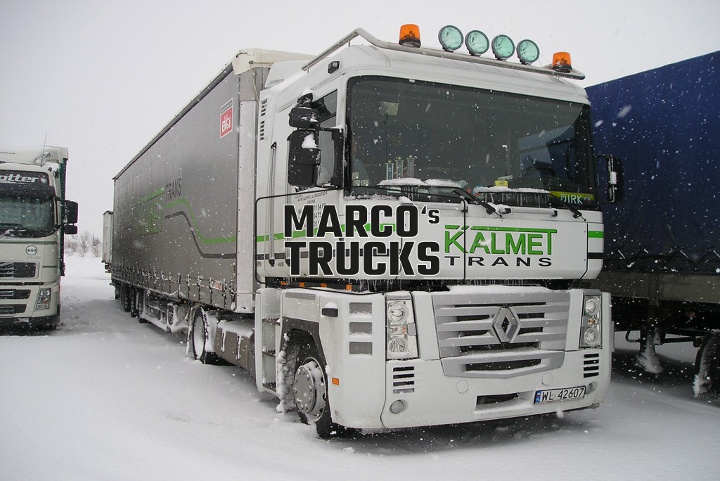 LKW Foto Renault AE Magnum Kofferauflieger Polen weiß KALMET TRANS #c3sw