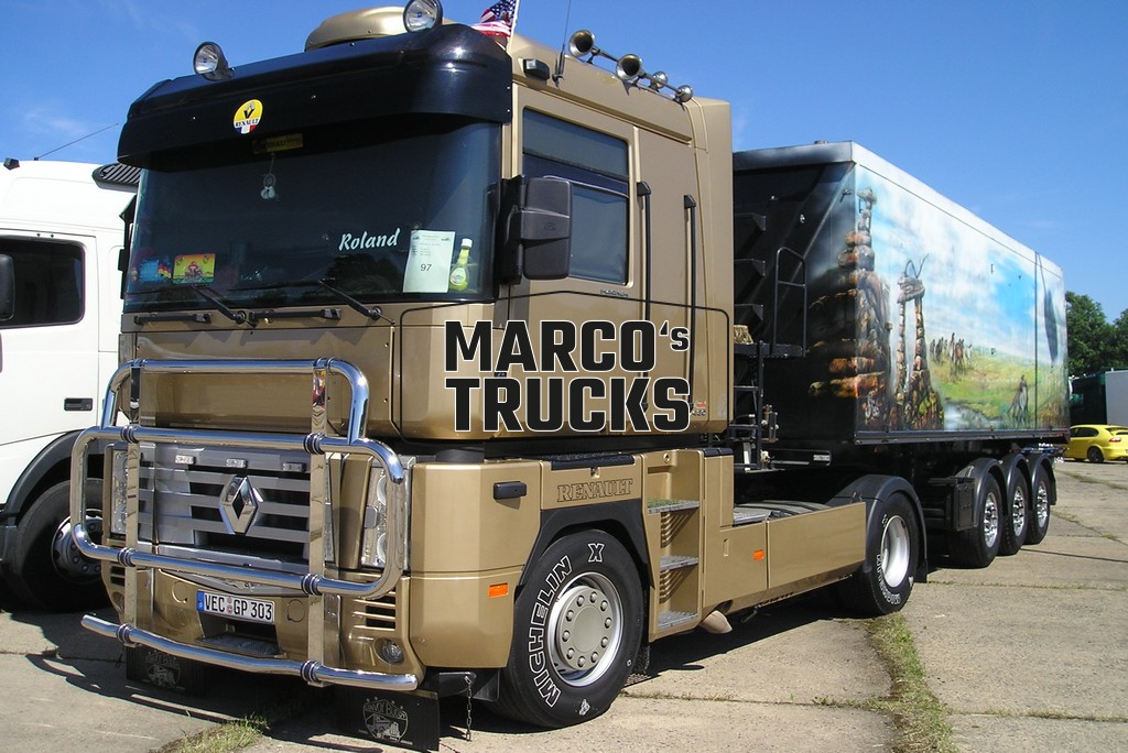 LKW Foto Renault AE Magnum Kofferauflieger Deutschland gold Roland #c6sh