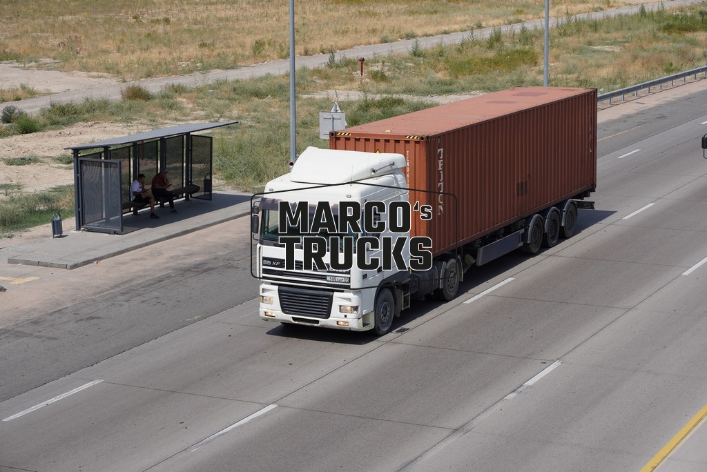LKW Foto DAF 95 XF Container-Sattelauflieger Kasachstan weiß #w6eg